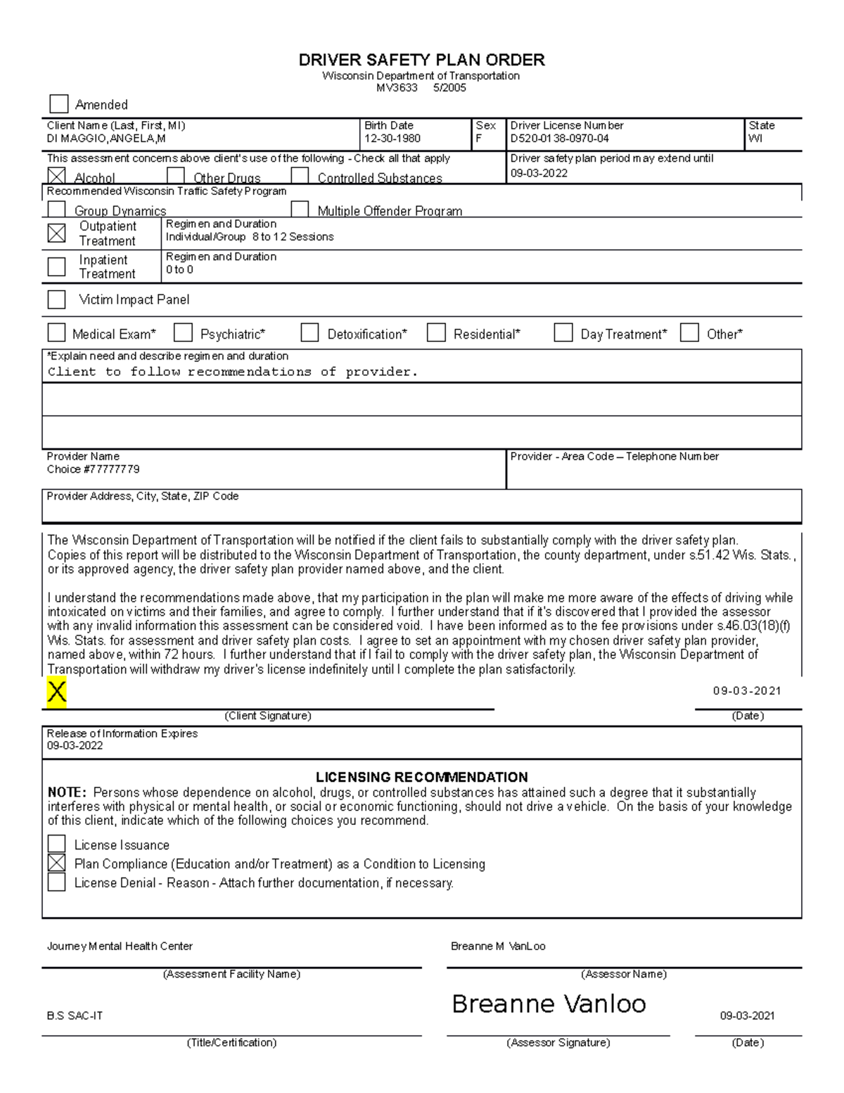 DSP AD2 - DRIVER SAFETY PLAN ORDER Wisconsin Department of ...