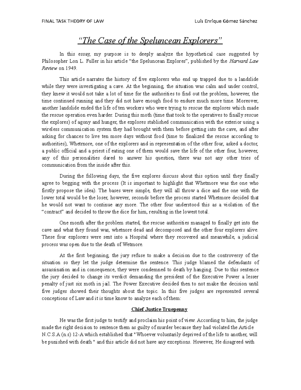 The Case of the Speluncean Explorers - “The Case of the Speluncean ...