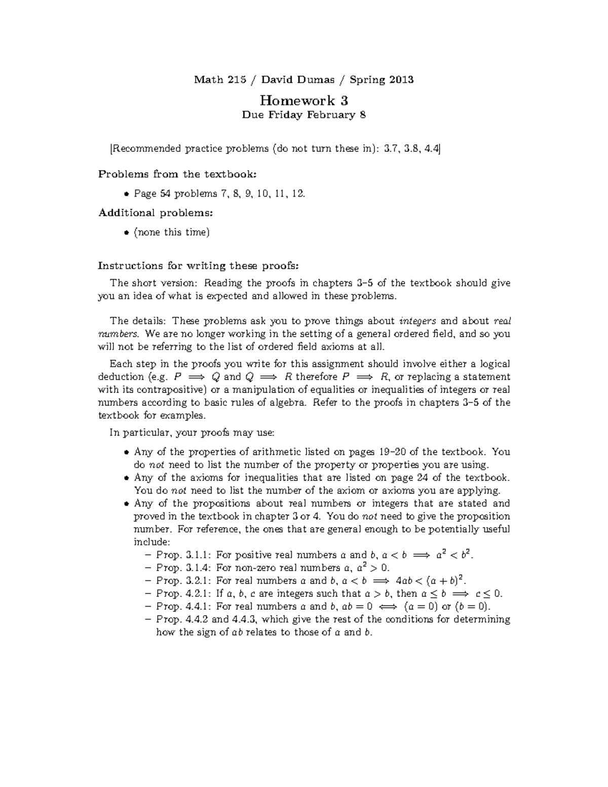 Math 215 Spring 2013 HW 3 - Math 215 / David Dumas / Spring 2013 ...