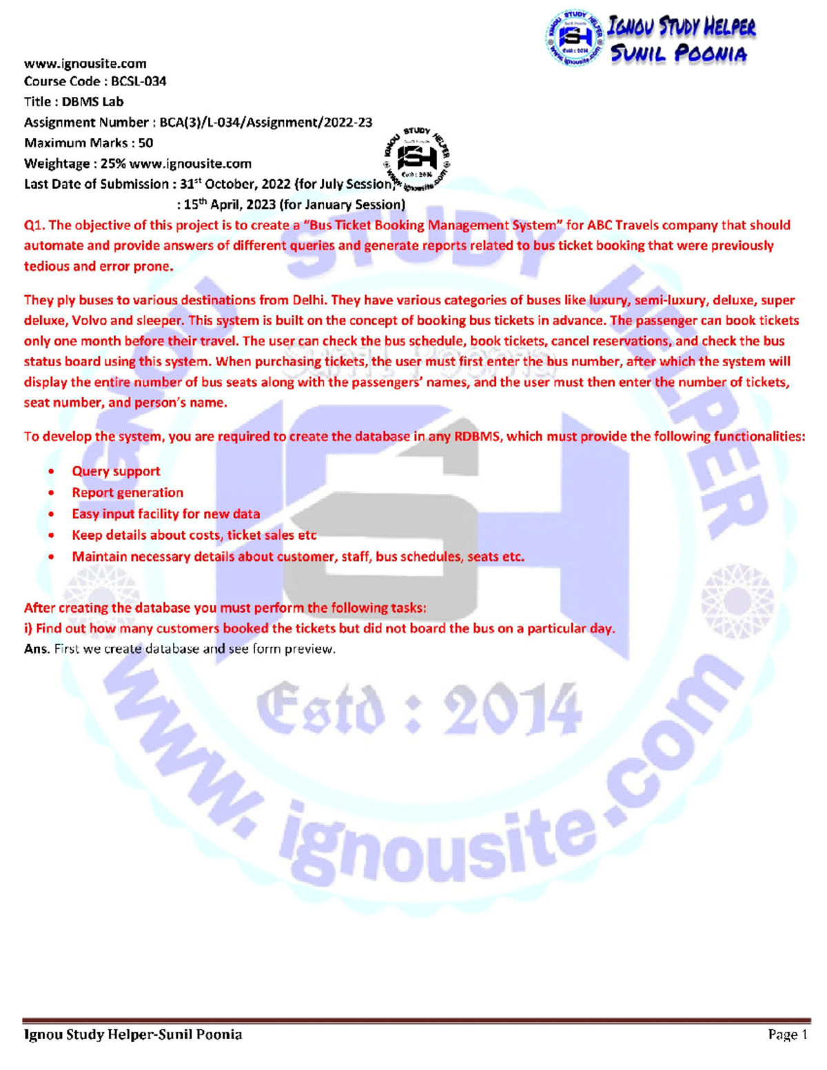 Bcsl 034 2022 23 Solved Assignment Data And File Structures Lab