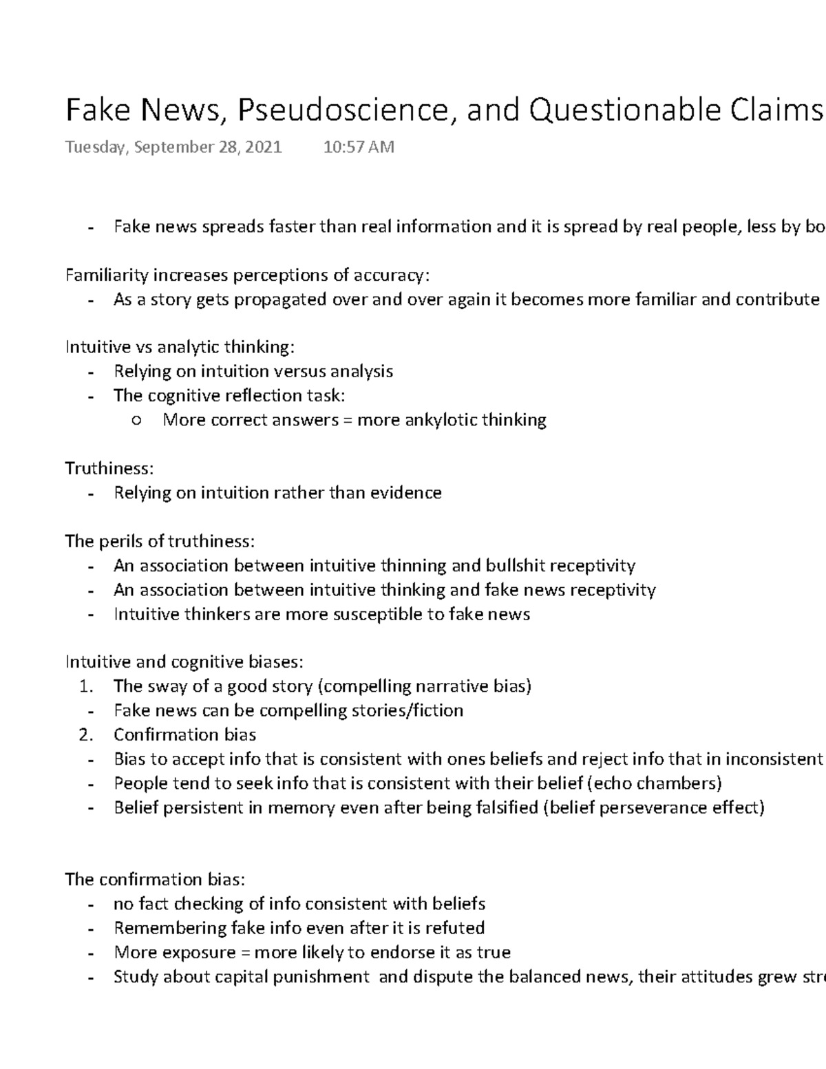 Fake News, Pseudoscience, and Questionable Claims - Psych 291 ...