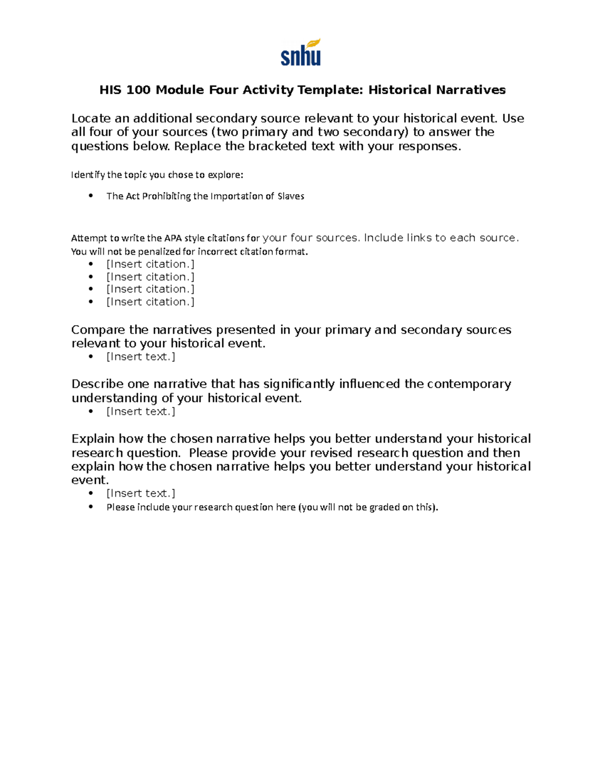 HIS 100 Module Four Activity Narratives Template - HIS 100 Module Four ...