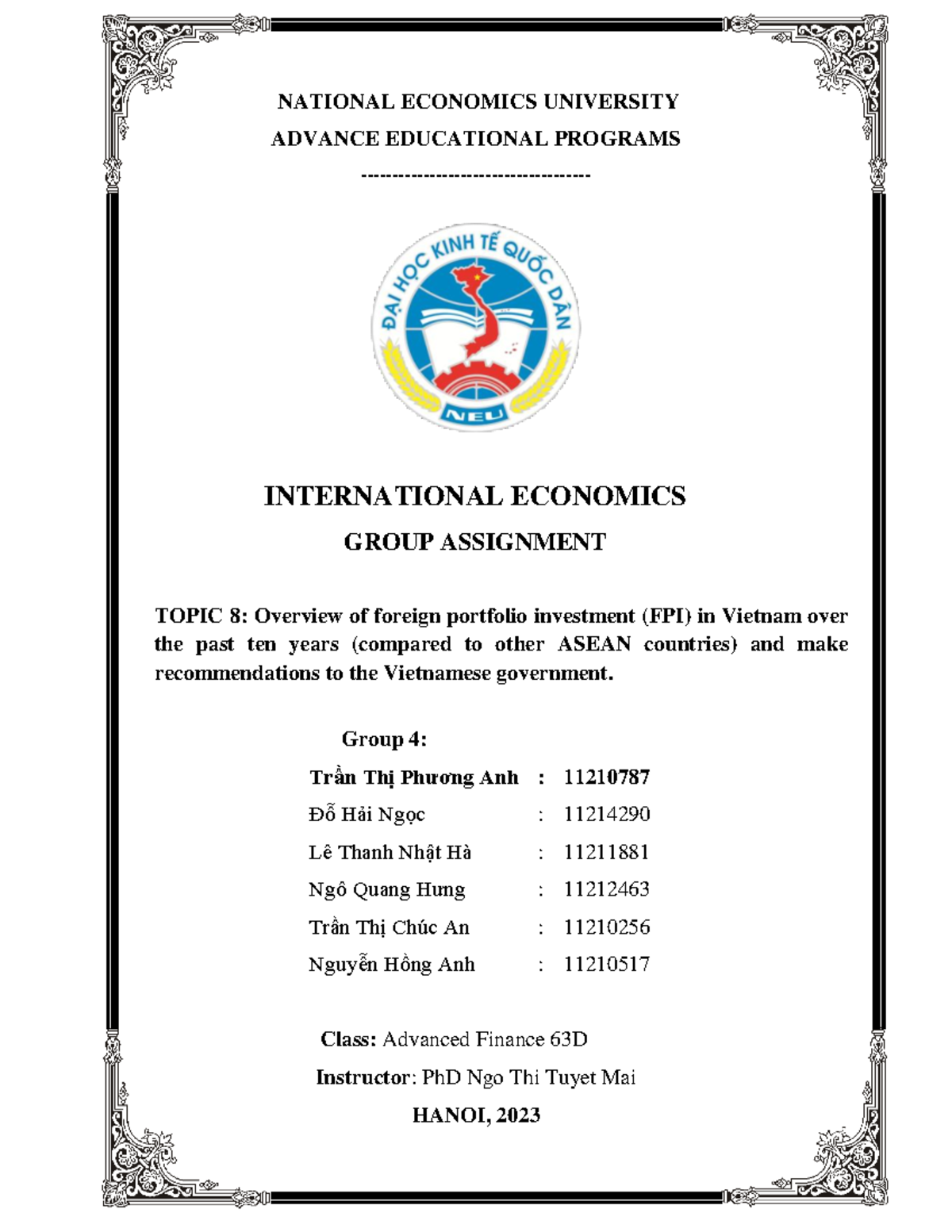 International Economics_FPI - NATIONAL ECONOMICS UNIVERSITY ADVANCE ...