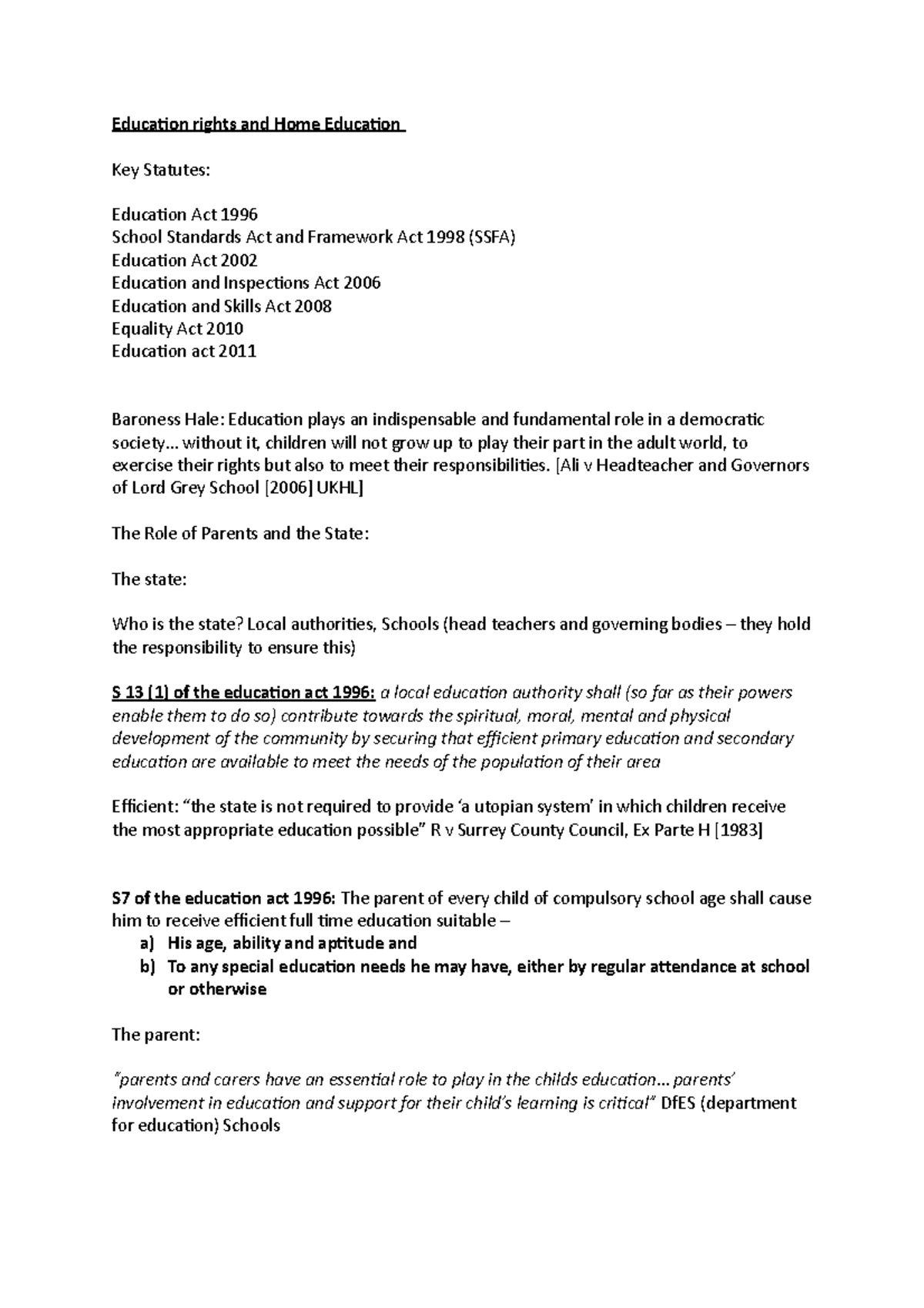 Home Education - Educaion rights and Home Educaion Key Statutes ...