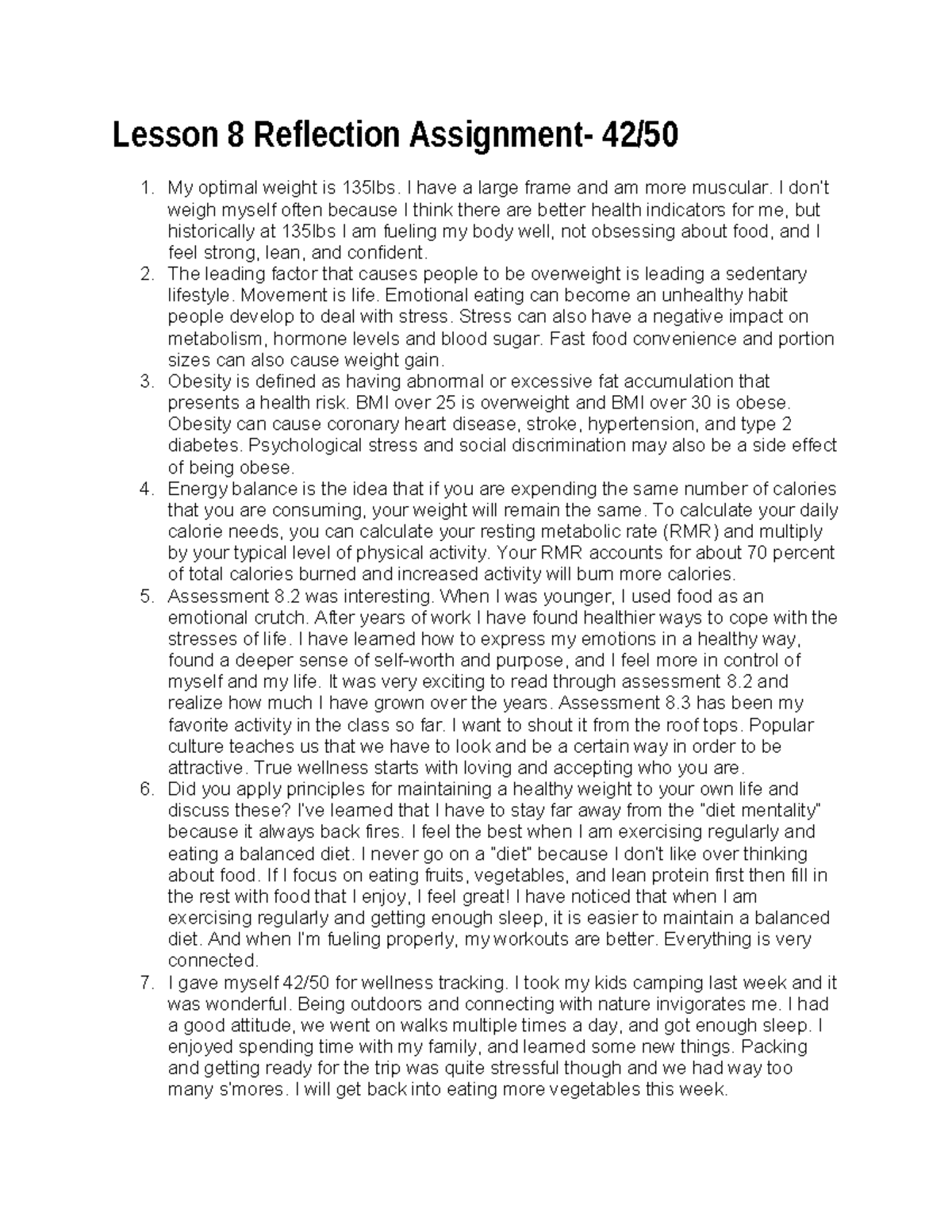 Lesson 8 Reflection Assignment - Lesson 8 Reflection Assignment- 42/ My ...