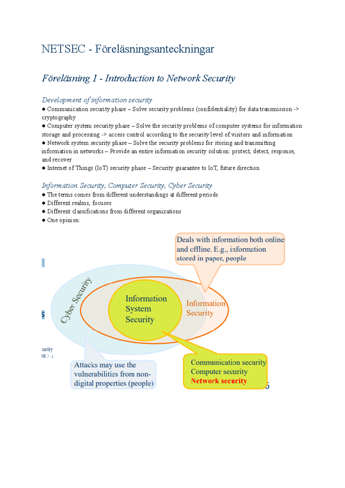 NEtsec - Föreläsningsanteckningar - NETSEC - Föreläsningsanteckningar Föreläsning 1 ...