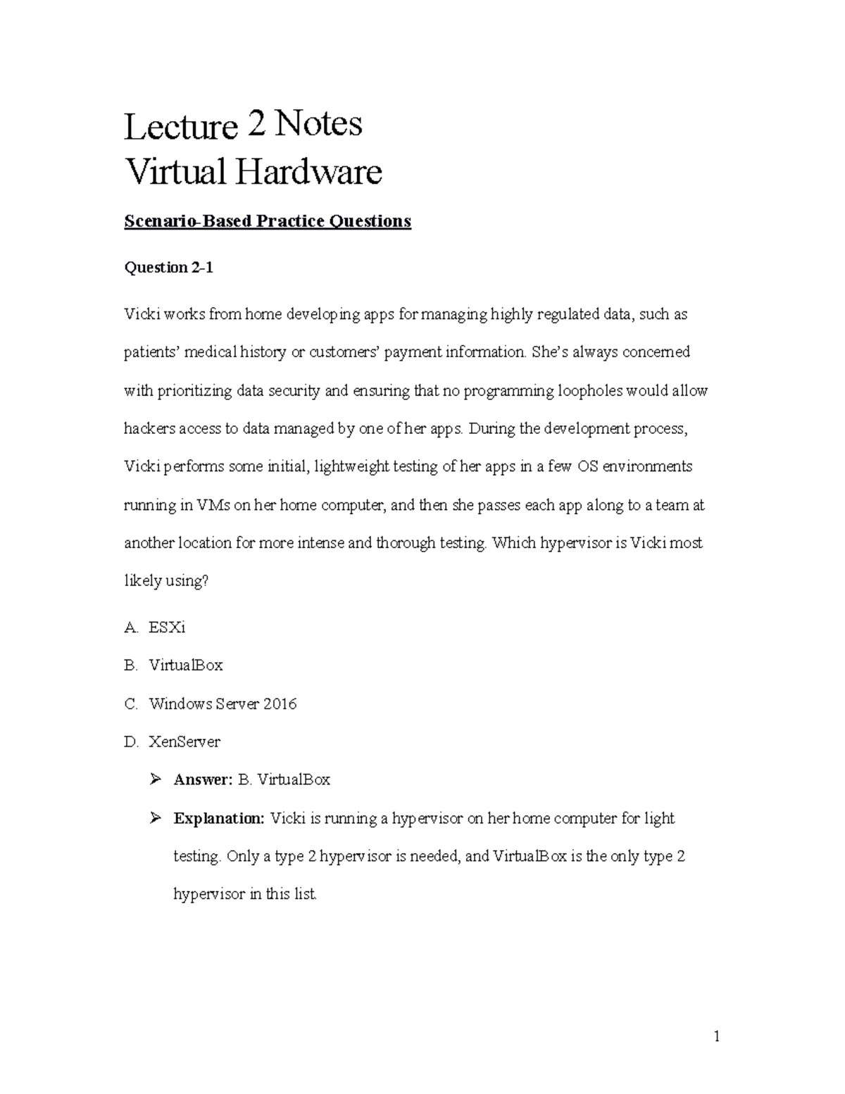 Test1 Helpful handout 2 - Lecture 2 Notes Virtual Hardware Scenario ...