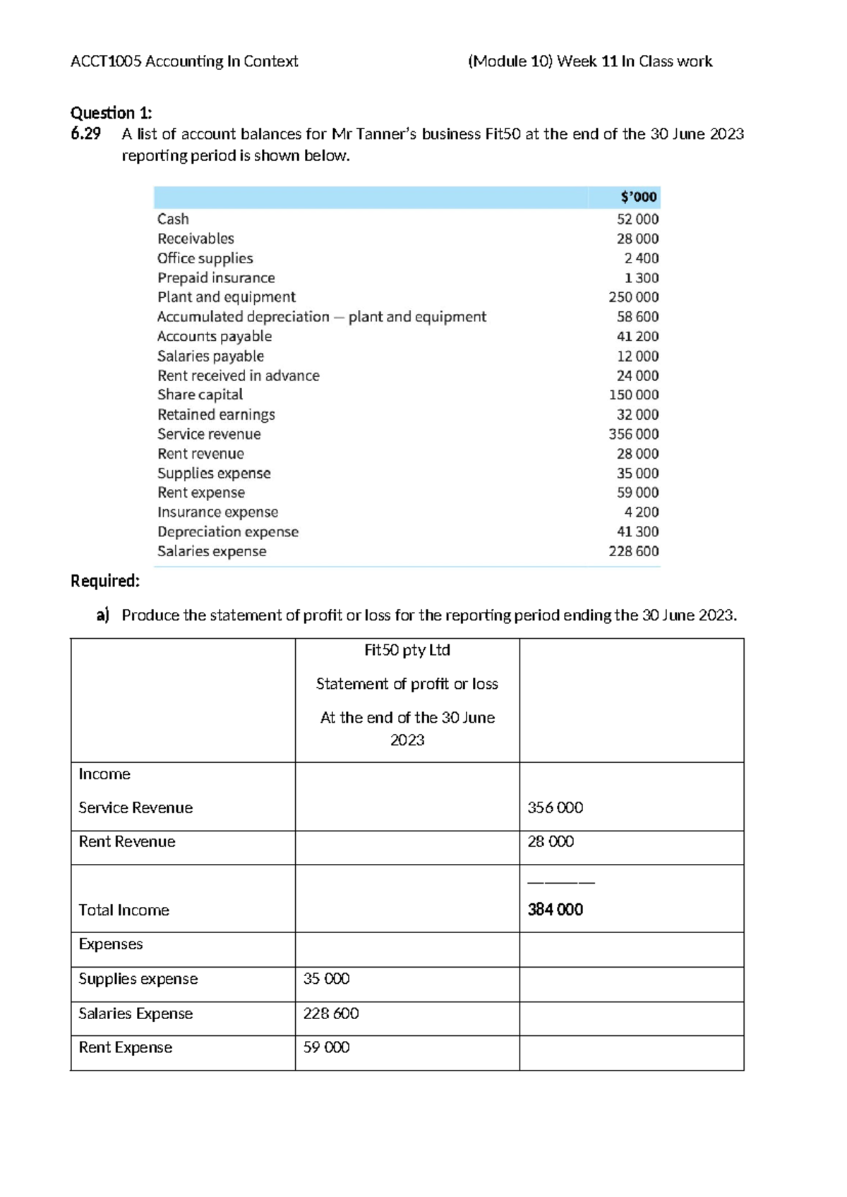 Week 11 Module 10 In Class Questions Acct1005 Accounting In Context Module 10 Week 11 In