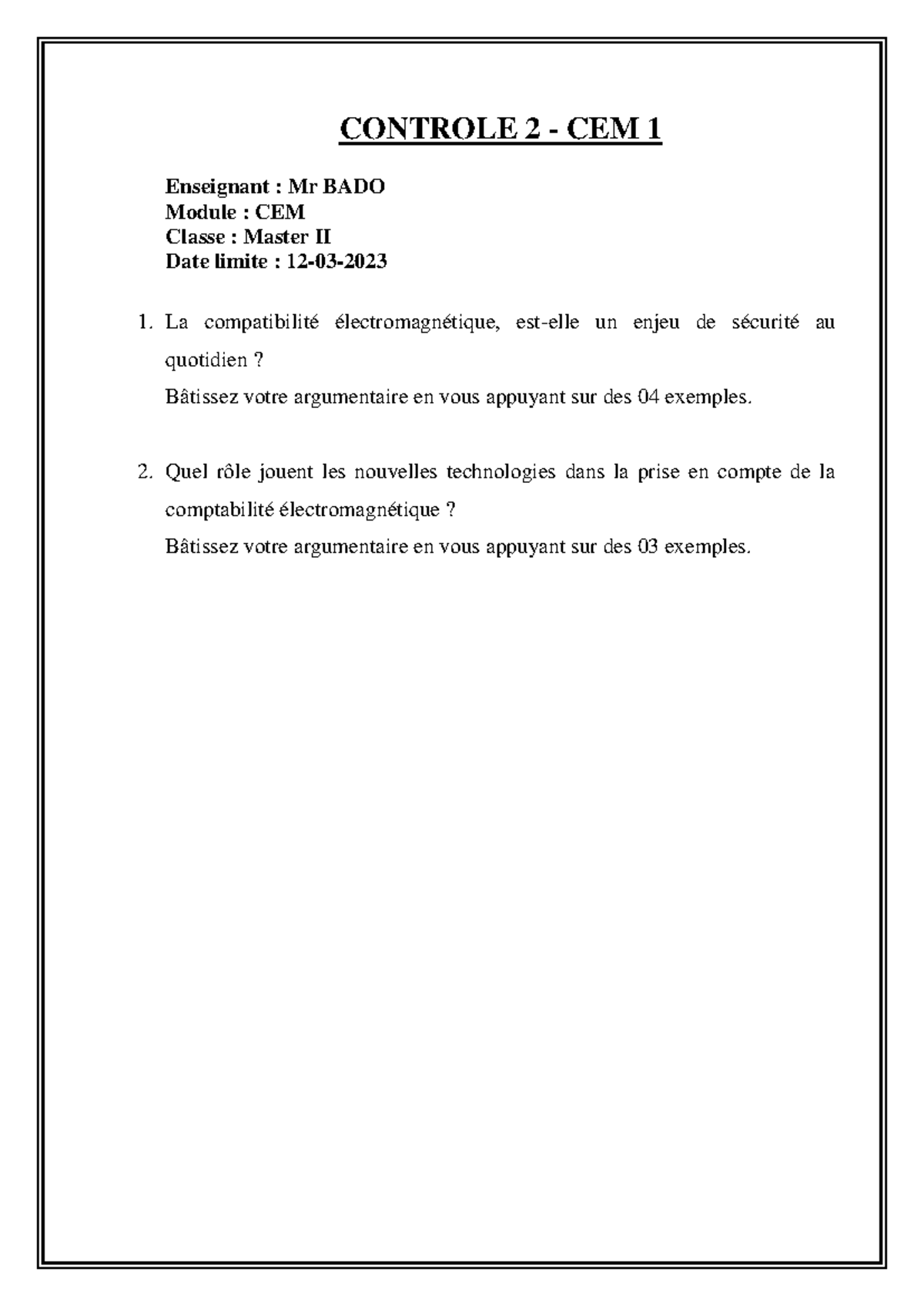 Activite Pedagogique 2 CEM -2023 - droit du travaille - CONTROLE 2 ...