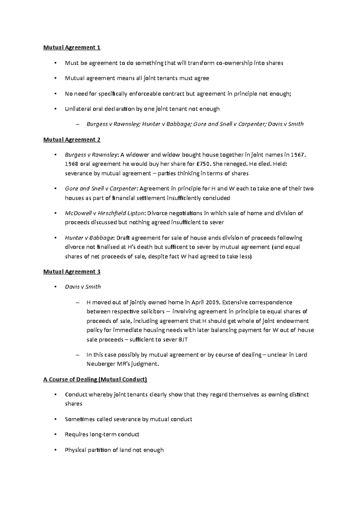 Land law - mutual agreement and trust of land disputes - Mutual ...
