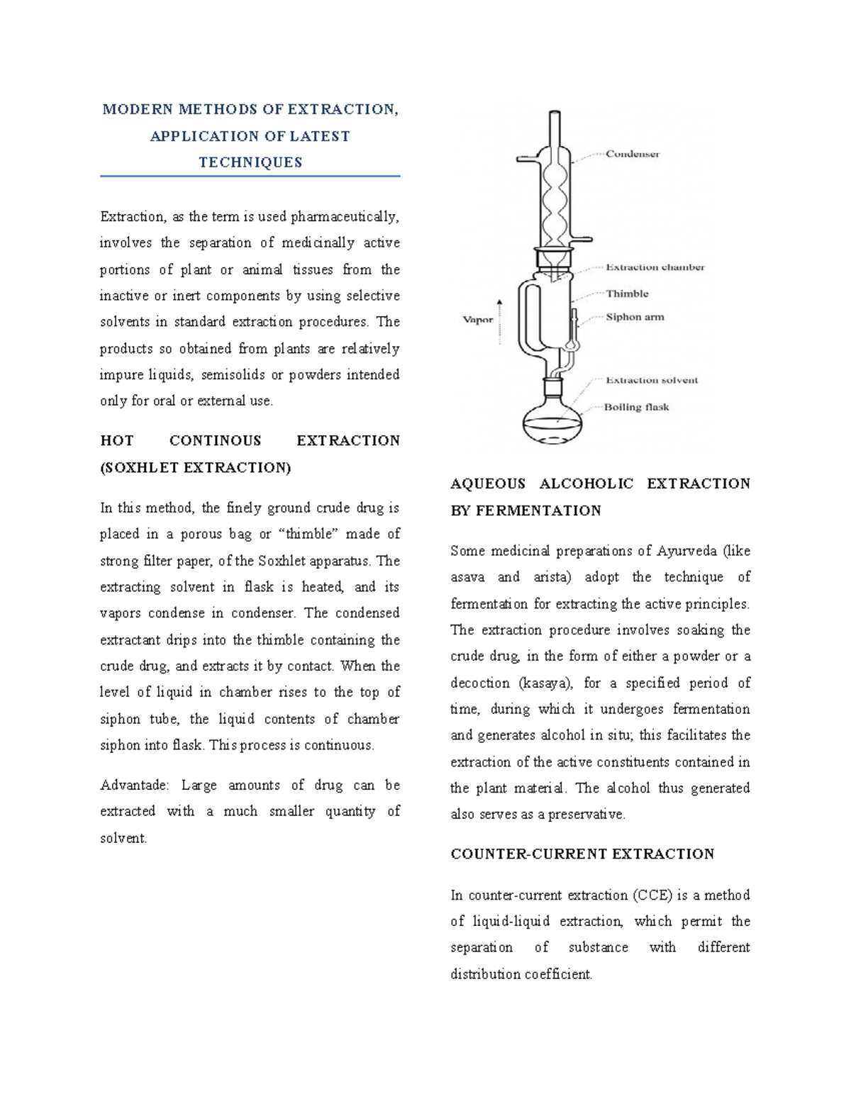 Extraction SEM V - NOTE - MODERN METHODS OF EXTRACTION, APPLICATION OF ...