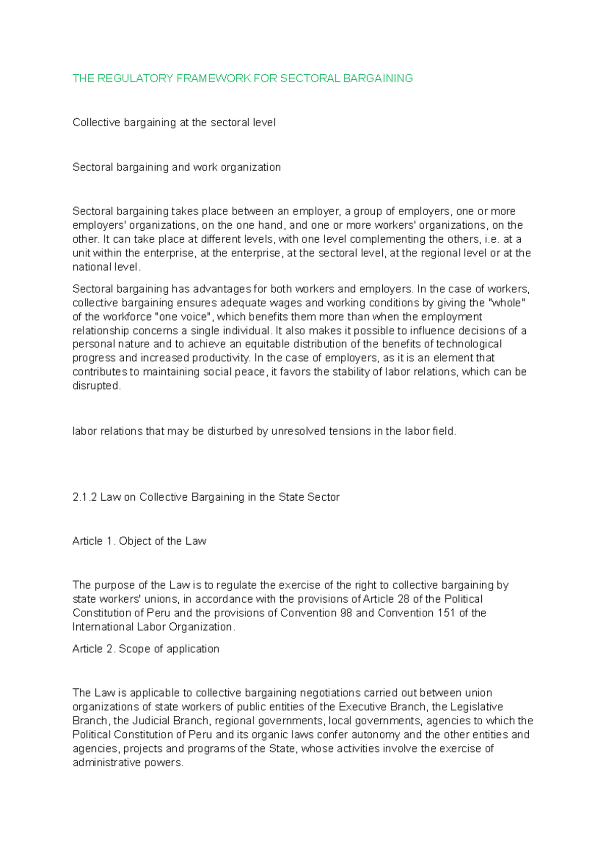 THE Regulatory Framework FOR Sectoral Bargaining 1 - THE REGULATORY ...