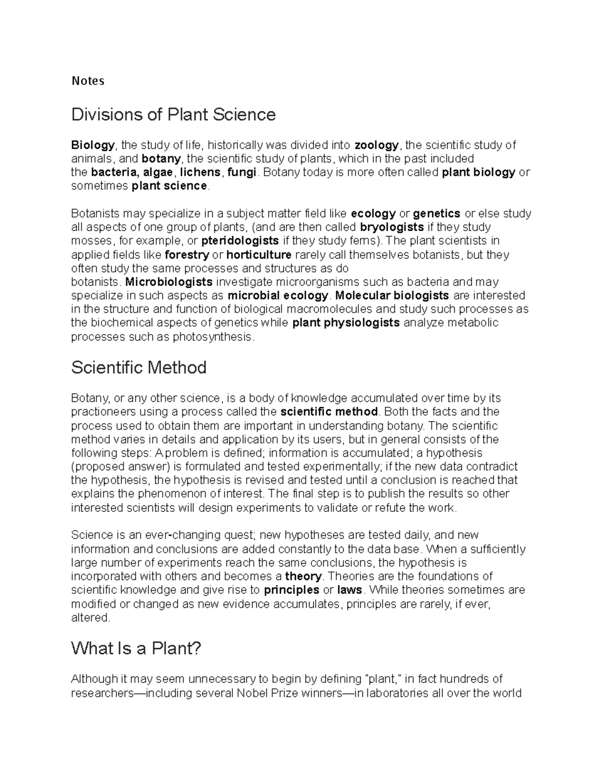 Document 67 - life of plants - Notes Divisions of Plant Science Biology ...