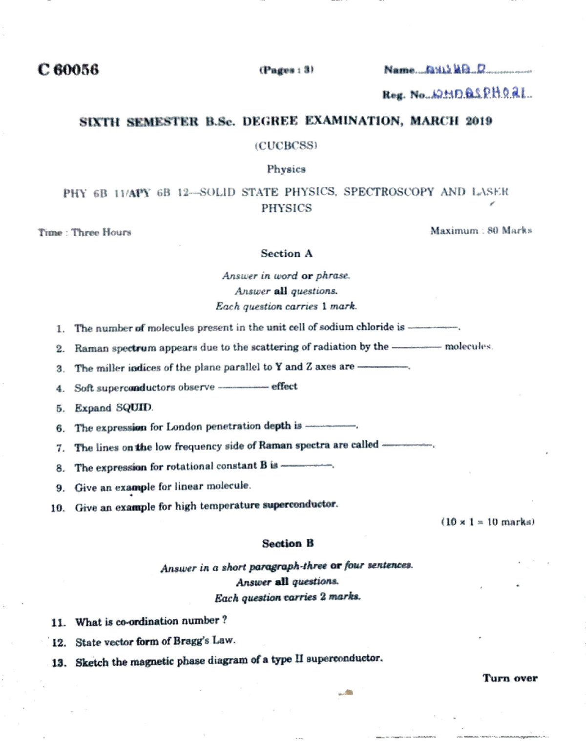 6th sem degree physics - Previous year question paper - Bsc Physics ...