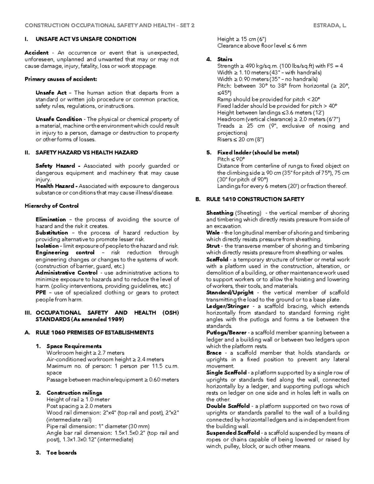 COSH Set 2 Estrada Nov2022 - CONSTRUCTION OCCUPATIONAL SAFETY AND ...