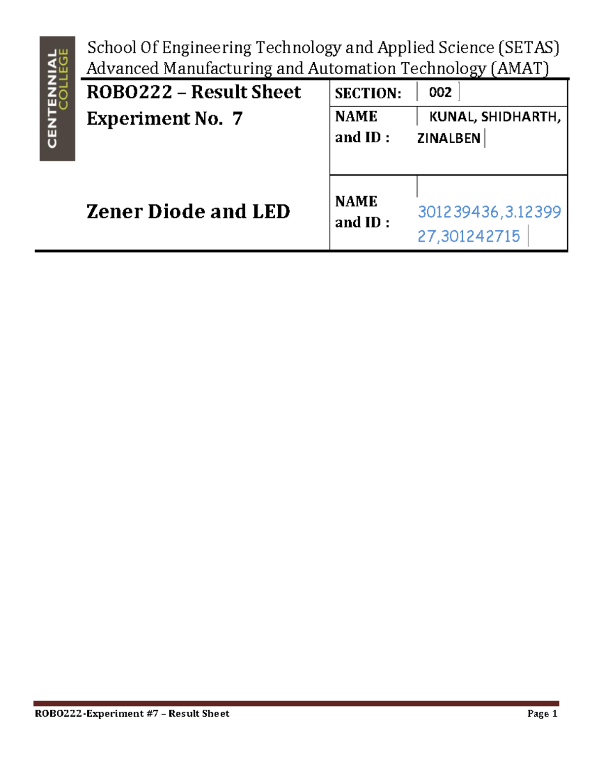 Lab7 - Lab7 ROBO222 - School Of Engineering Technology and Applied ...