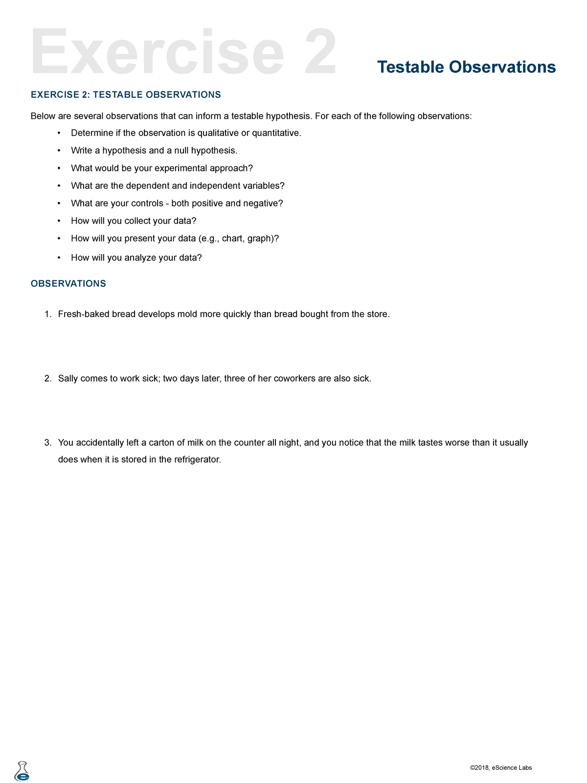 lab number 1 - Exercise 7 - Exercise 2 Testable Observations EXERCISE 2 ...