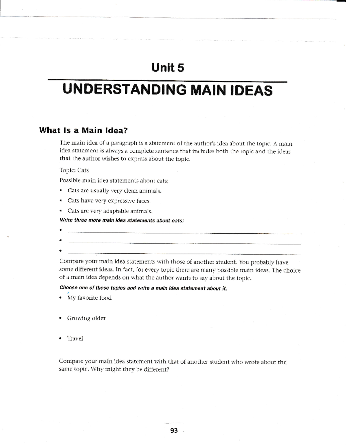 Reading - Understanding an Ideas - Unit 5 UNDERSTANDING MAIN IDEAS What ...