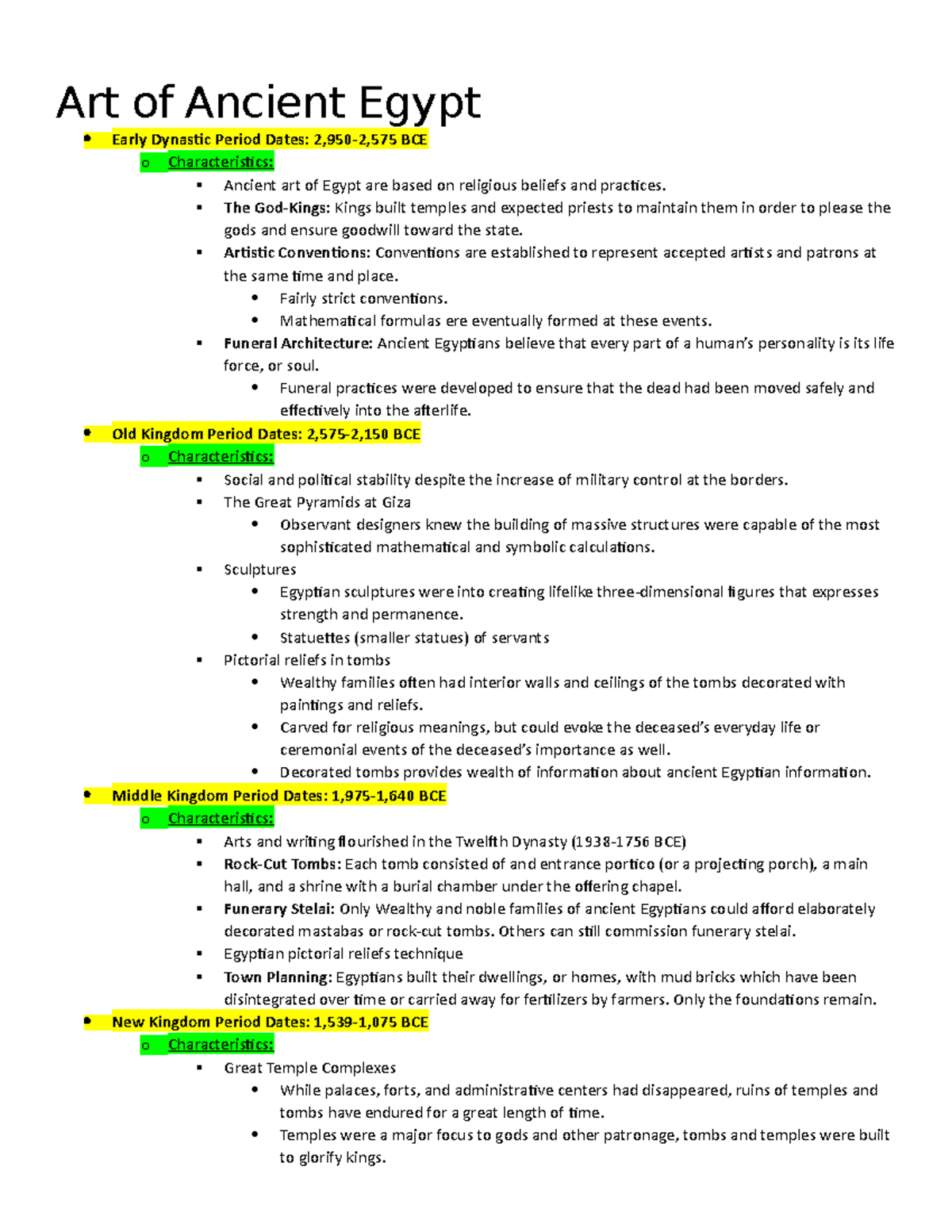 Art of Ancient Egypt - Lecture notes 3 - Art of Ancient Egypt Early ...