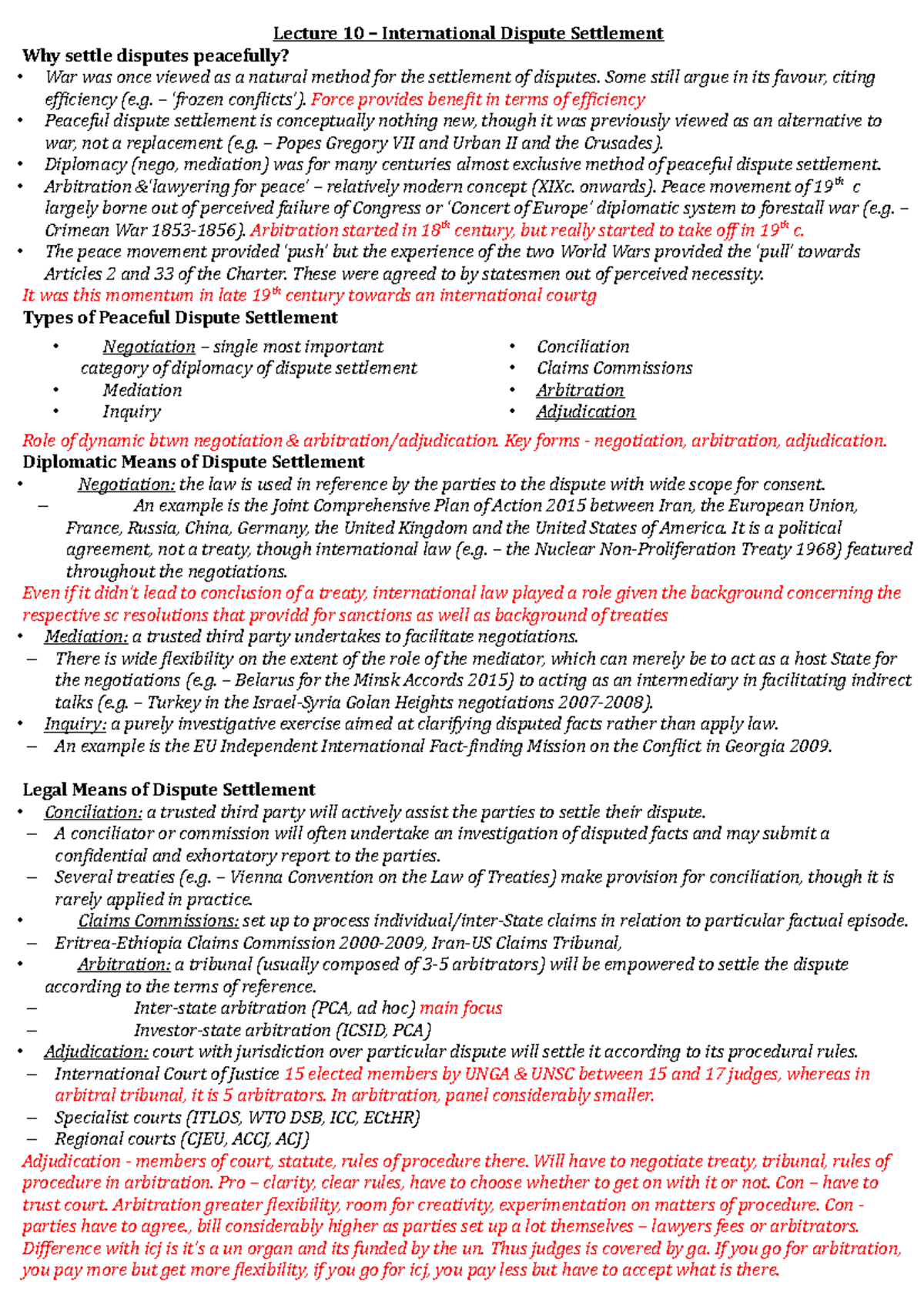 Lecture 10 - International Dispute Settlement - Lecture 10 ...