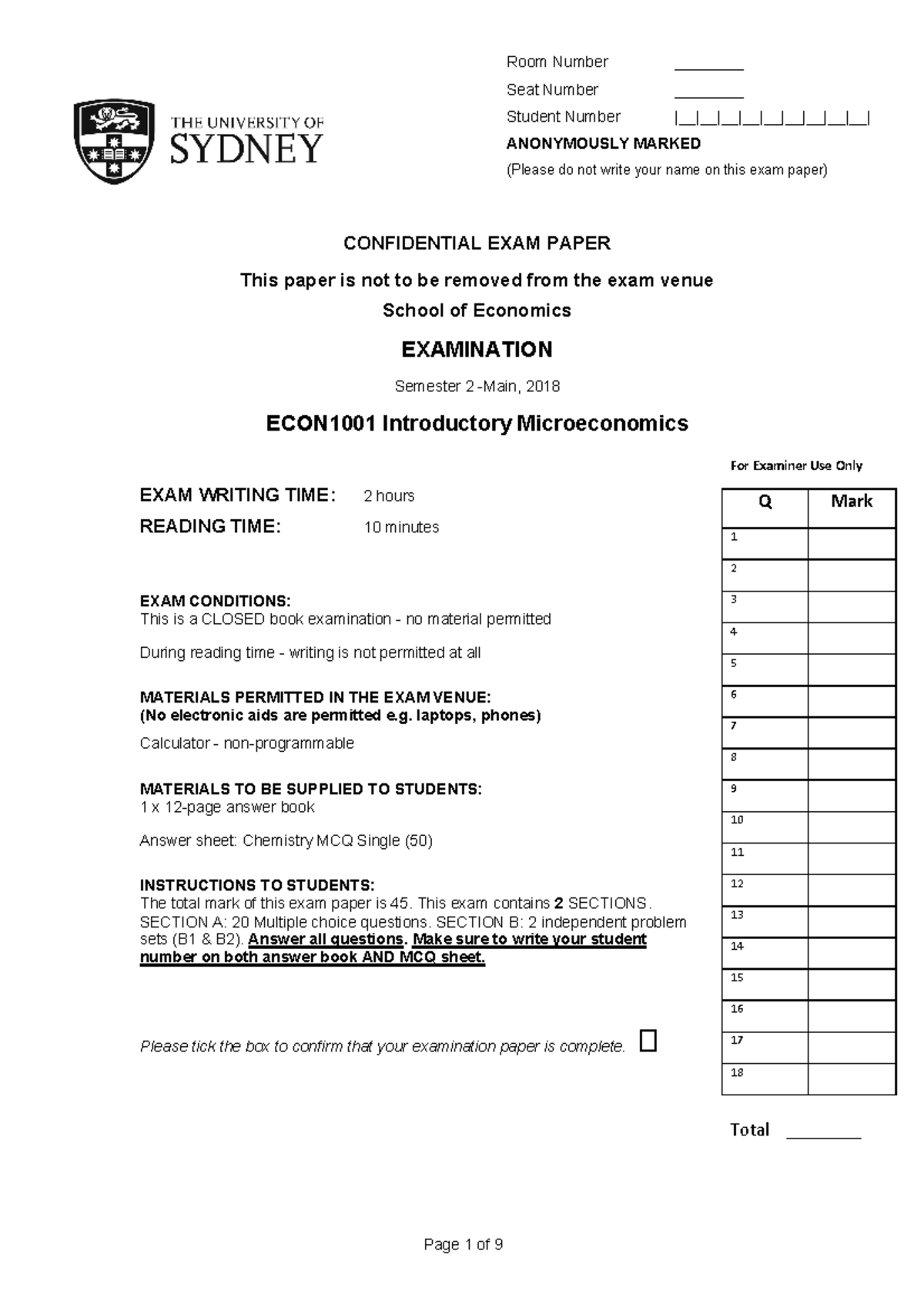 Final Exam Past Paper - CONFIDENTIAL EXAM PAPER This paper is not to be ...