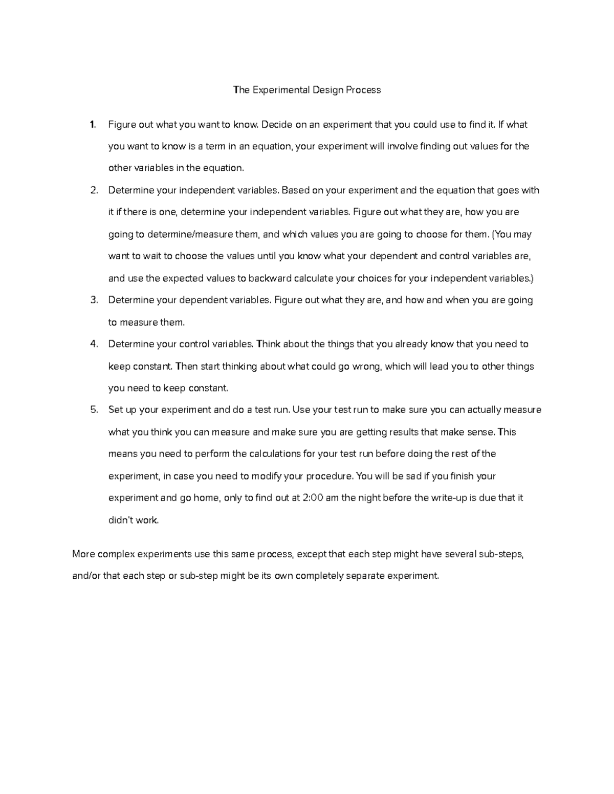 Chemistry Notes-4 - The Experimental Design Process Figure out what you ...