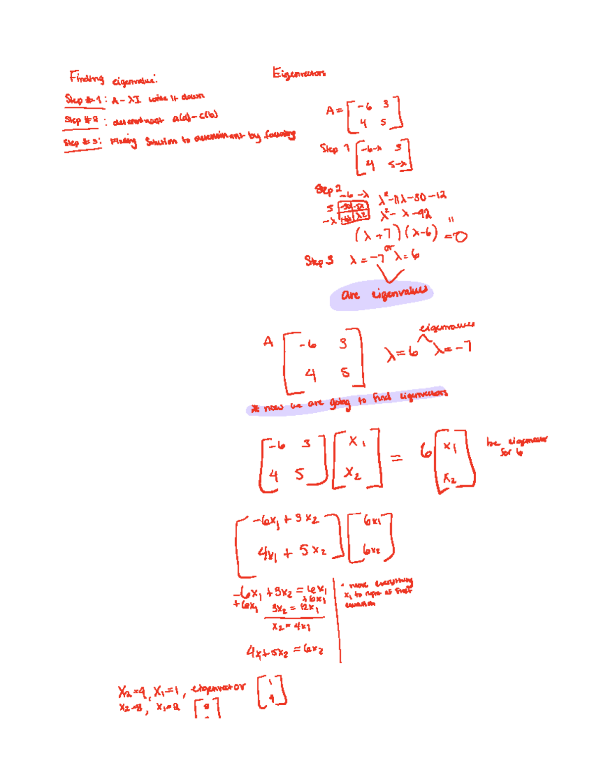 Lec11 Eigenvectors Dr Zhao Lecture 11 Notes Finding Eigenvectors Eigenvalue Step 1 A Xi 7121