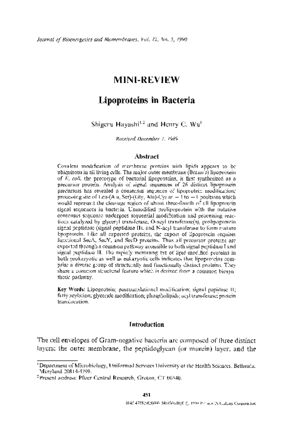 Hayashi-Wu1990 Article Lipoproteins In Bacteria - Journal of ...