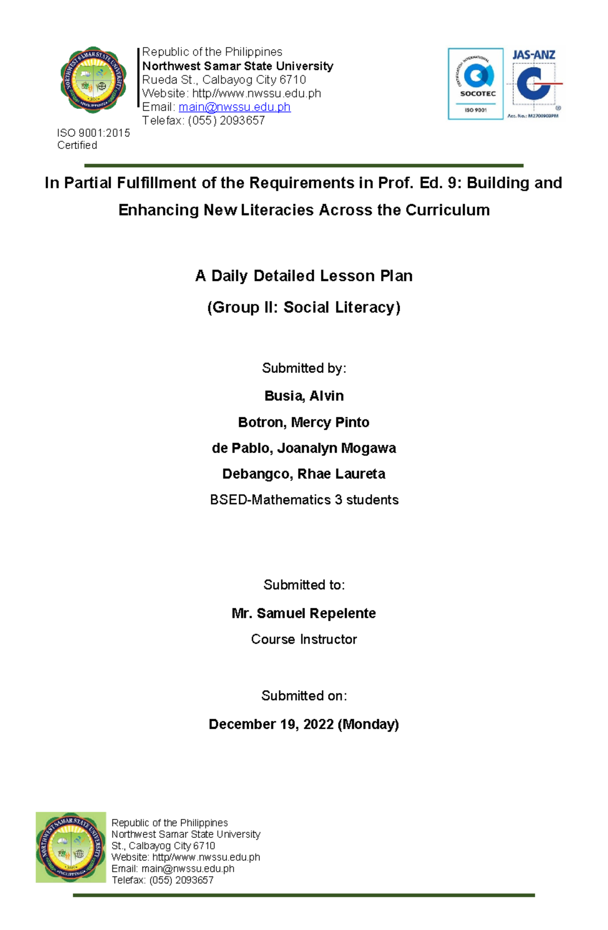 Lesson Plan - math - In Partial Fulfillment of the Requirements in Prof ...