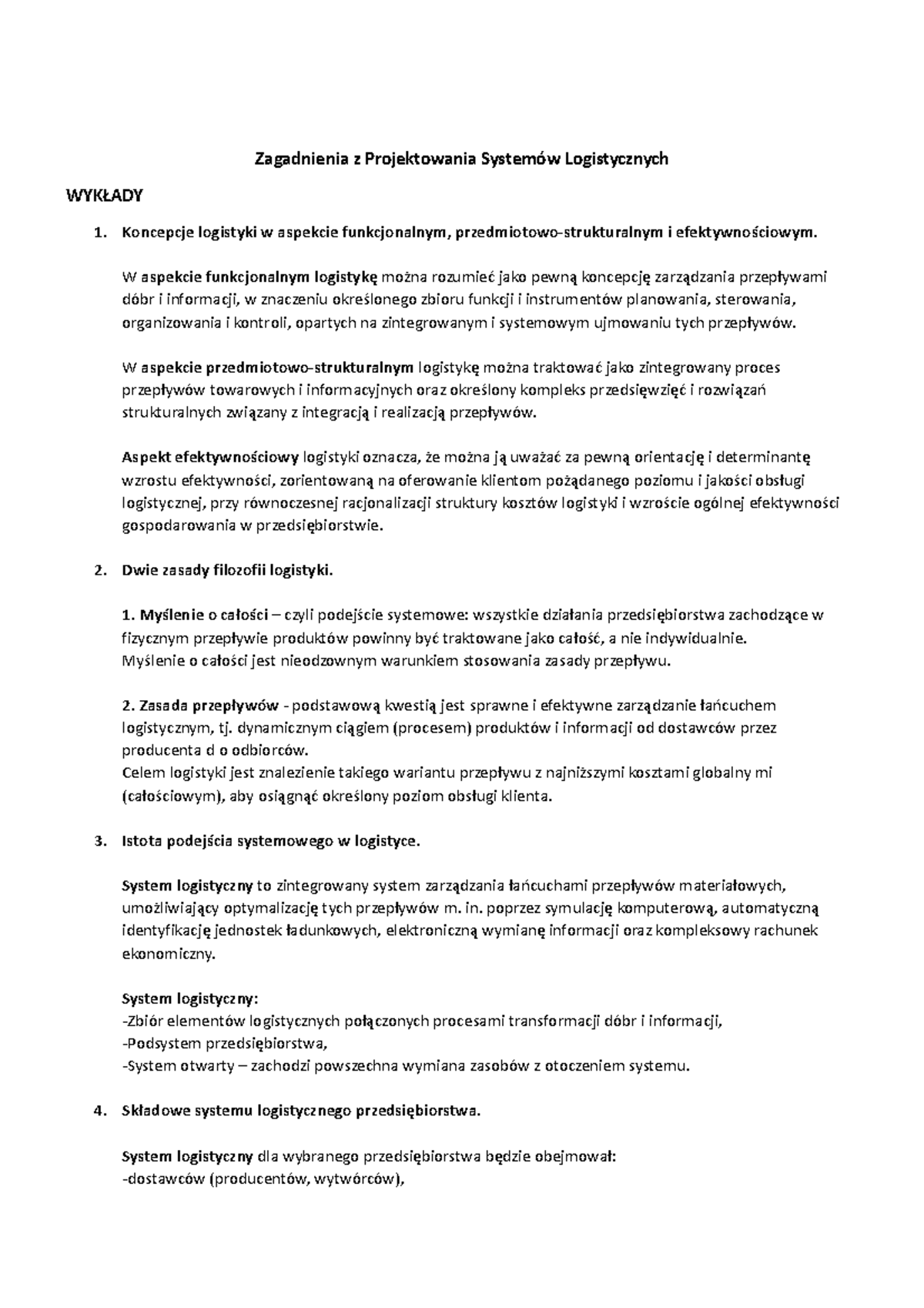 Zagadnienia z projektowania systemow logistycznych - Zagadnienia z ...