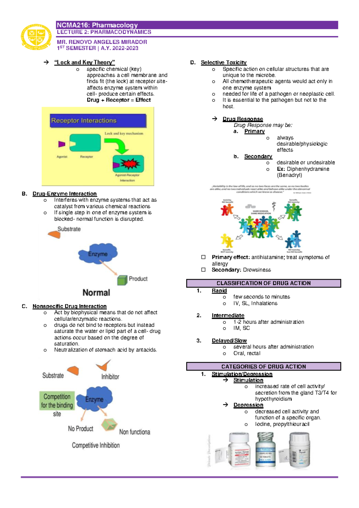 “Lock and Key Theory” - “Lock and Key Theory” - NCMA216: Pharmacology ...