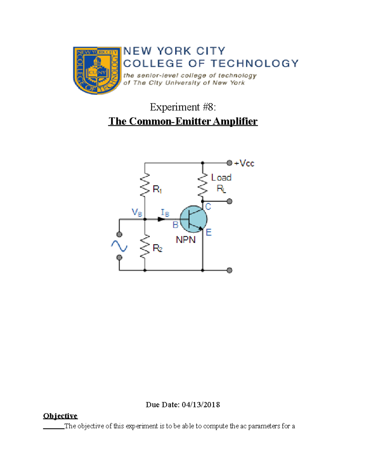 EMT 1255 - Experiment #8 Common-Emitter - Experiment #8: The Common ...
