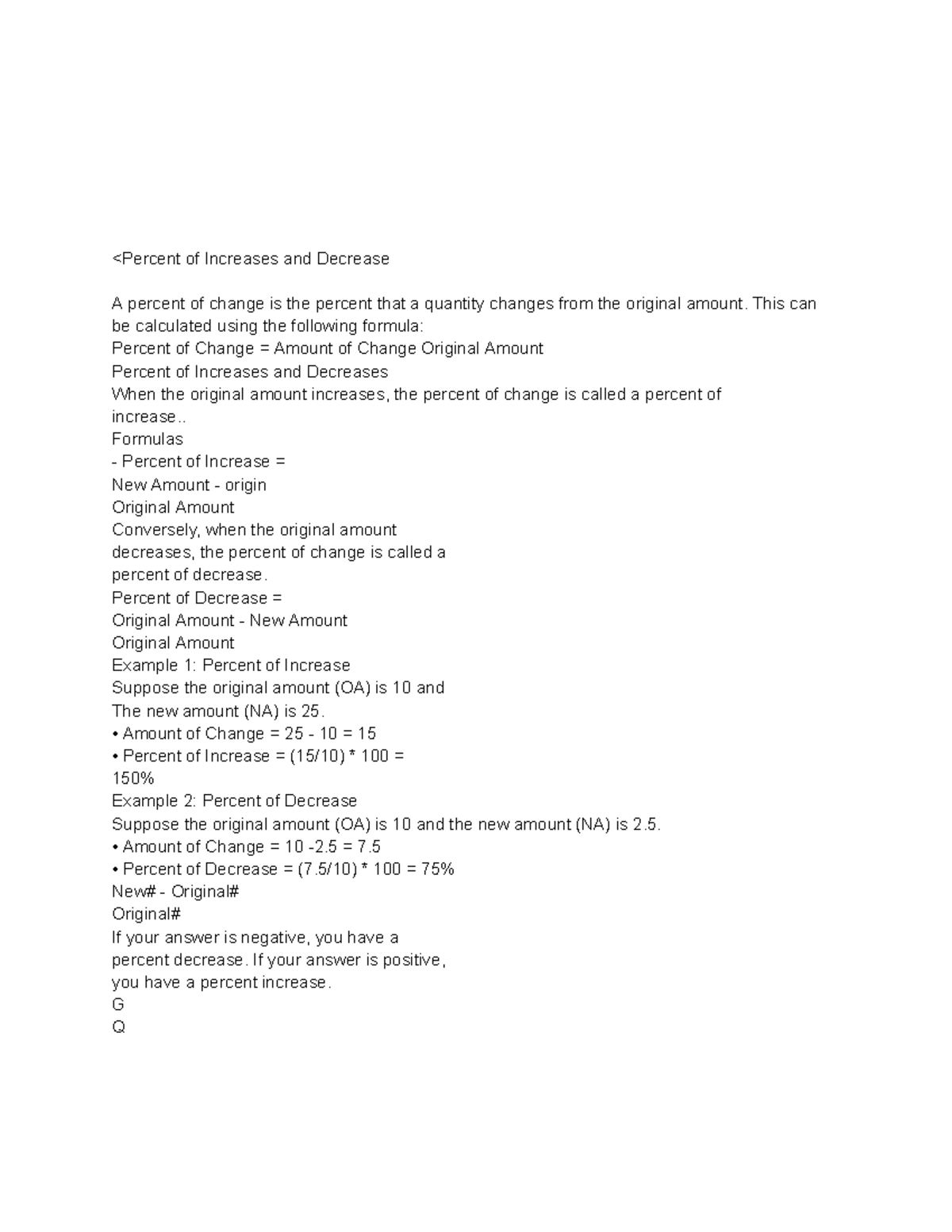 > Find Percent of Increases and Decrease - With new and original amounts