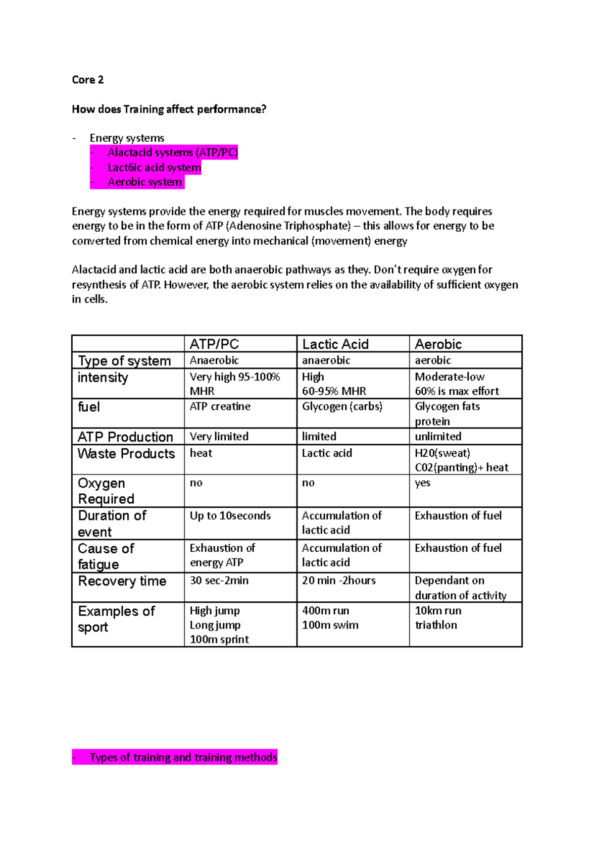 Pdhpe Core 2 study notes year 12 - Core 2 How does Training affect ...
