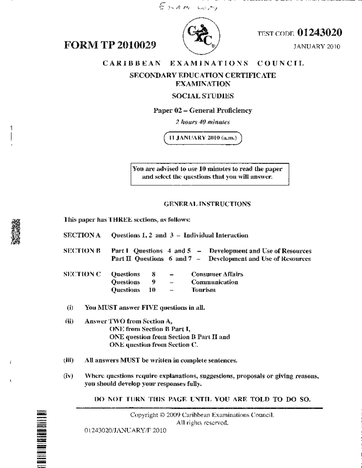 Jan 2010 p2 - This is a csec 2015 past Paper to assist in your studies ...