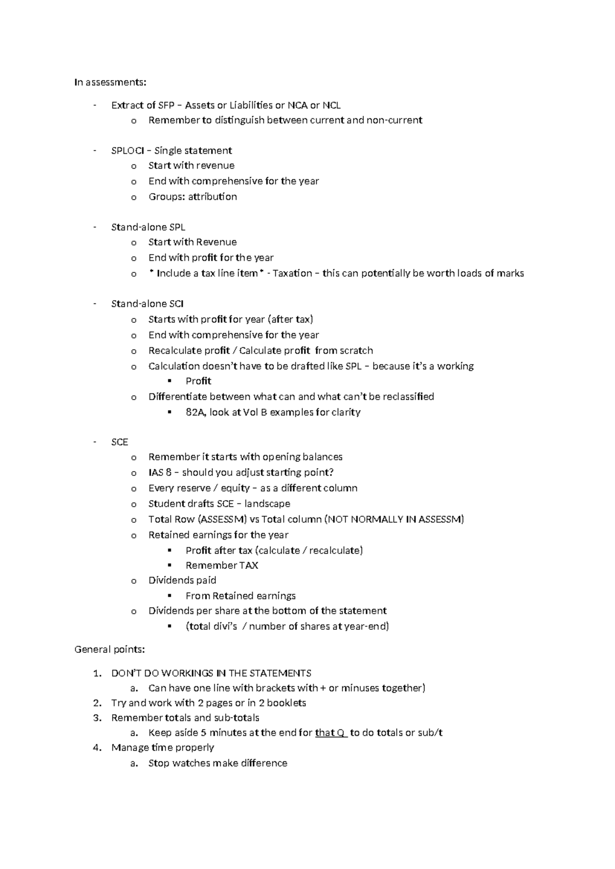 IAS1 important points to remember - In assessments: - Extract of SFP ...