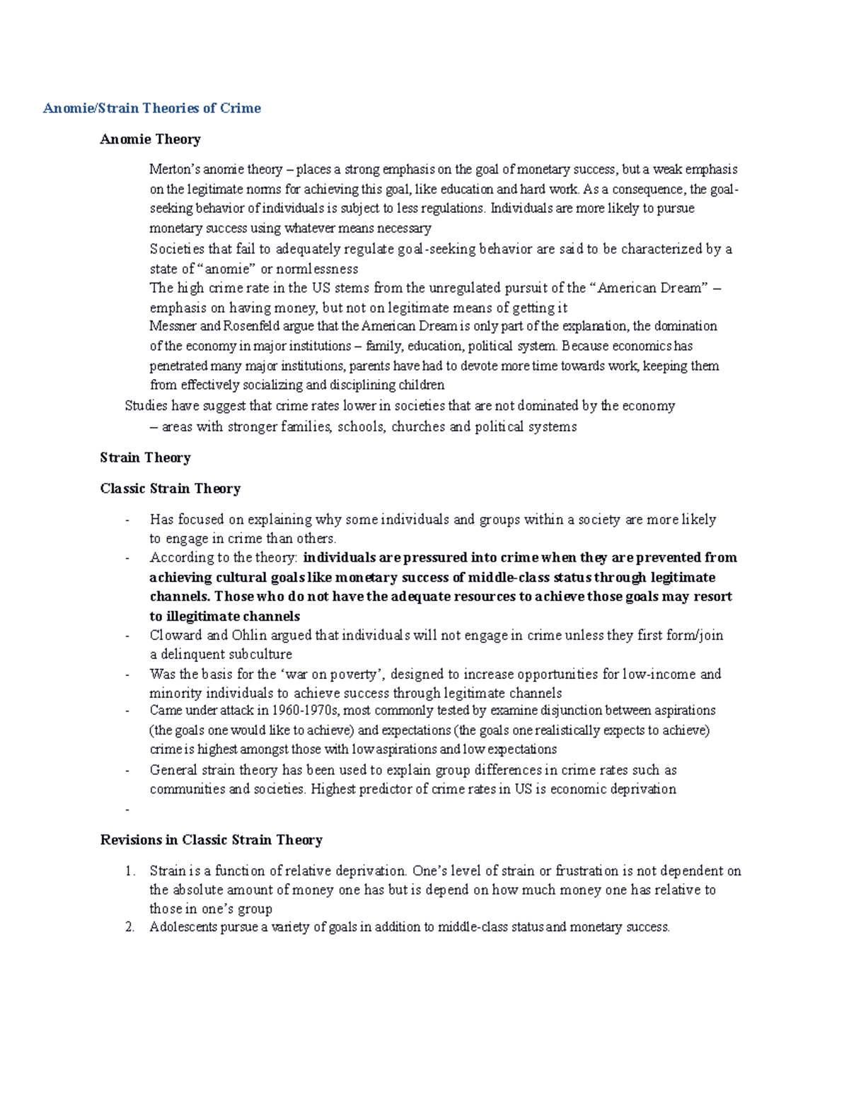 Anomie and Strain Theories of Crime - Anomie/Strain Theories of Crime ...