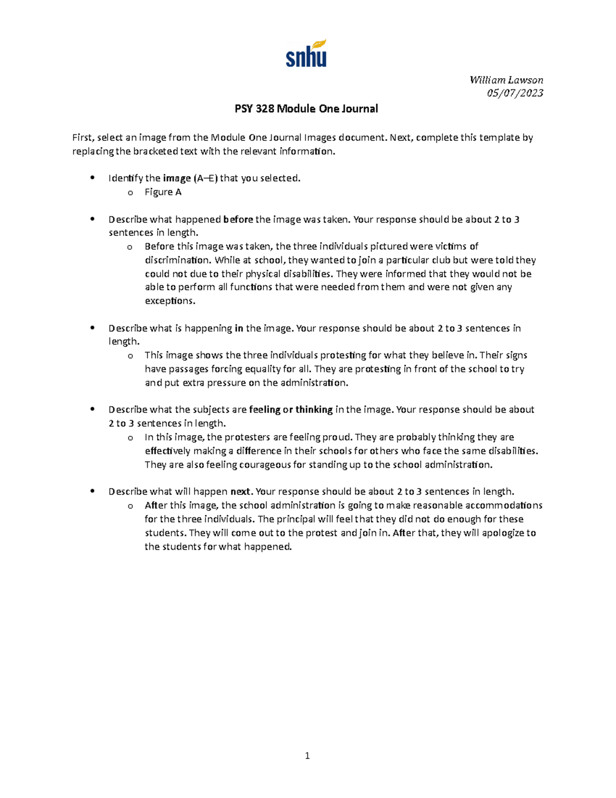 William Lawson PSY 328 Module One Journal - William Lawson 05/07/ PSY ...