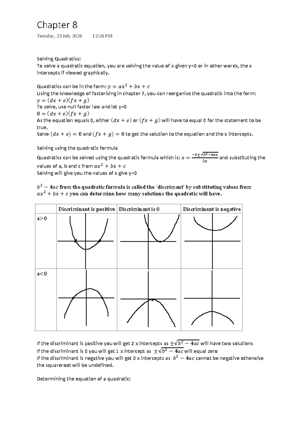 Chapter 8 - hello - Solving Quadratics: To solve a quadratic equation ...