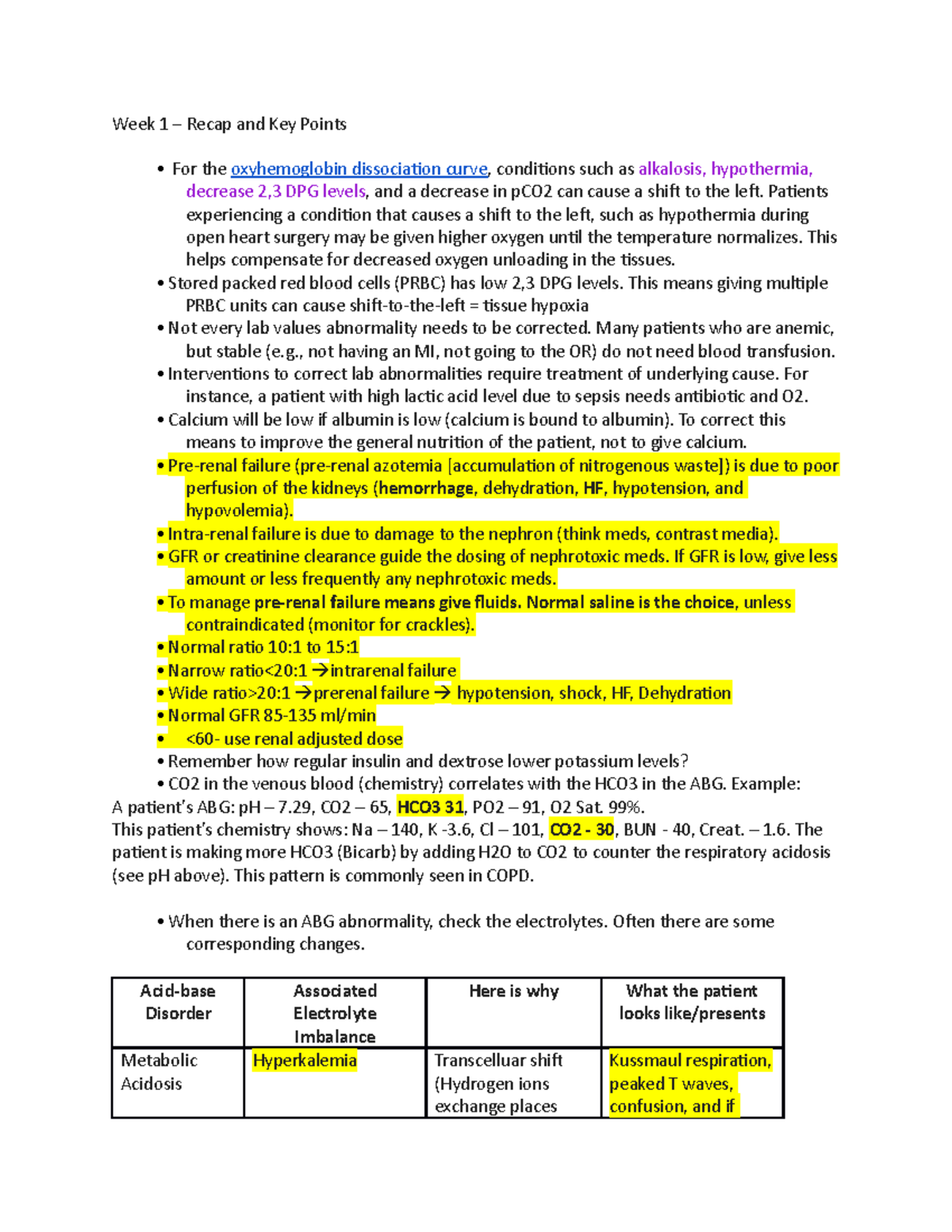Exam 1 key points - notes - Week 1 – Recap and Key Points For the ...