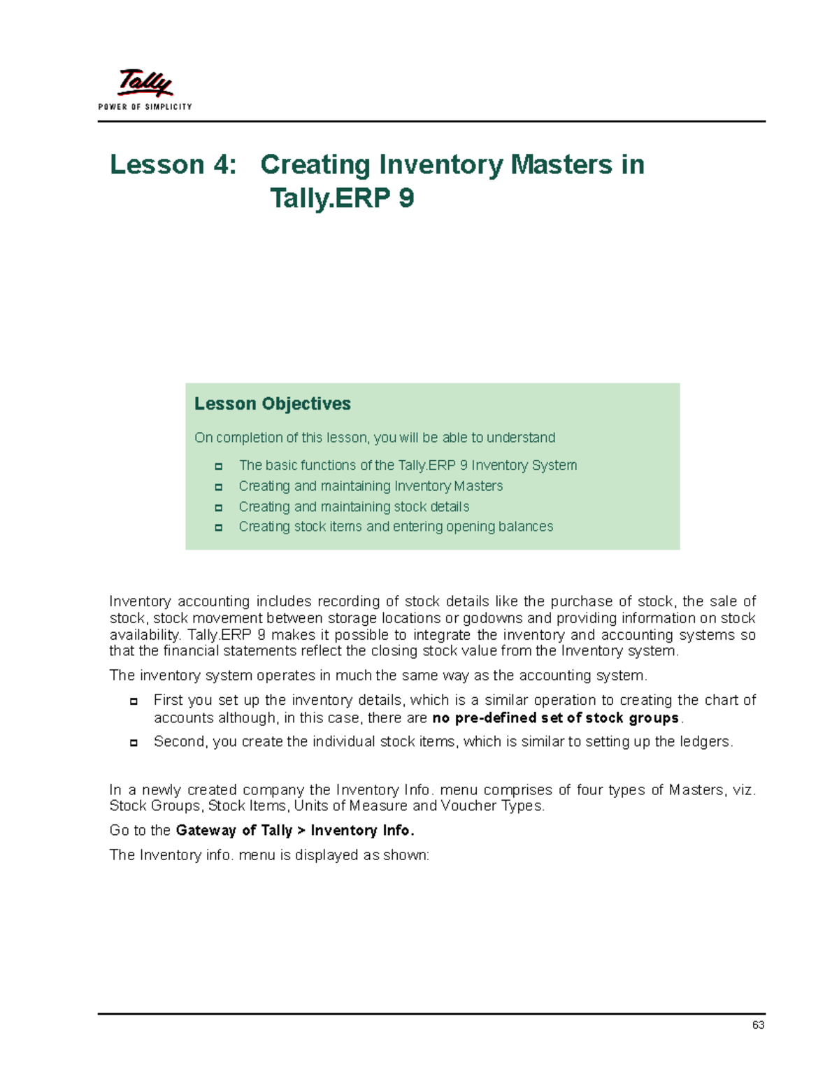 04 Creating Inventory Masters - Tally 9 makes it possible to integrate ...