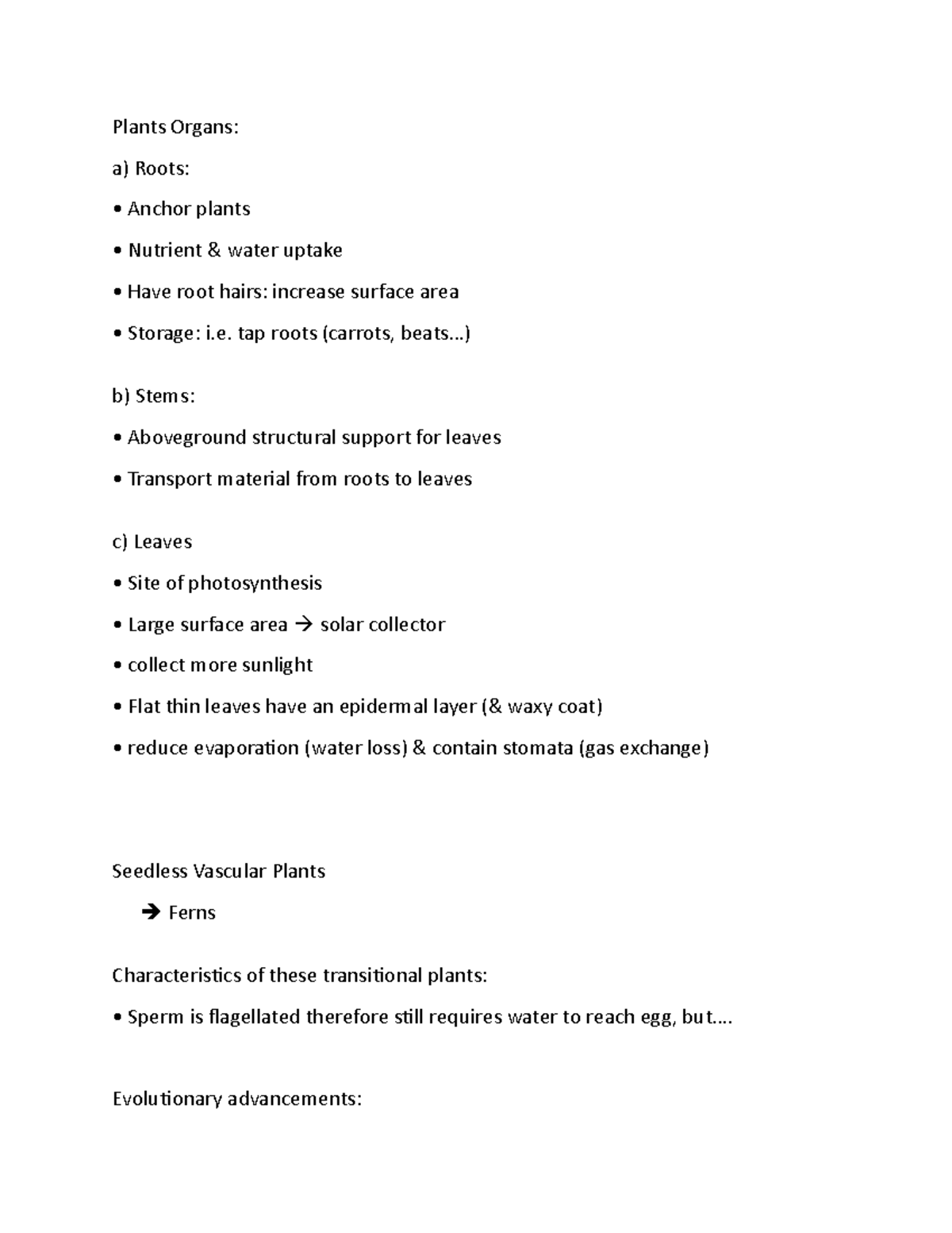 38 - Plants Organs - Plants Organs: a) Roots: Anchor plants Nutrient ...