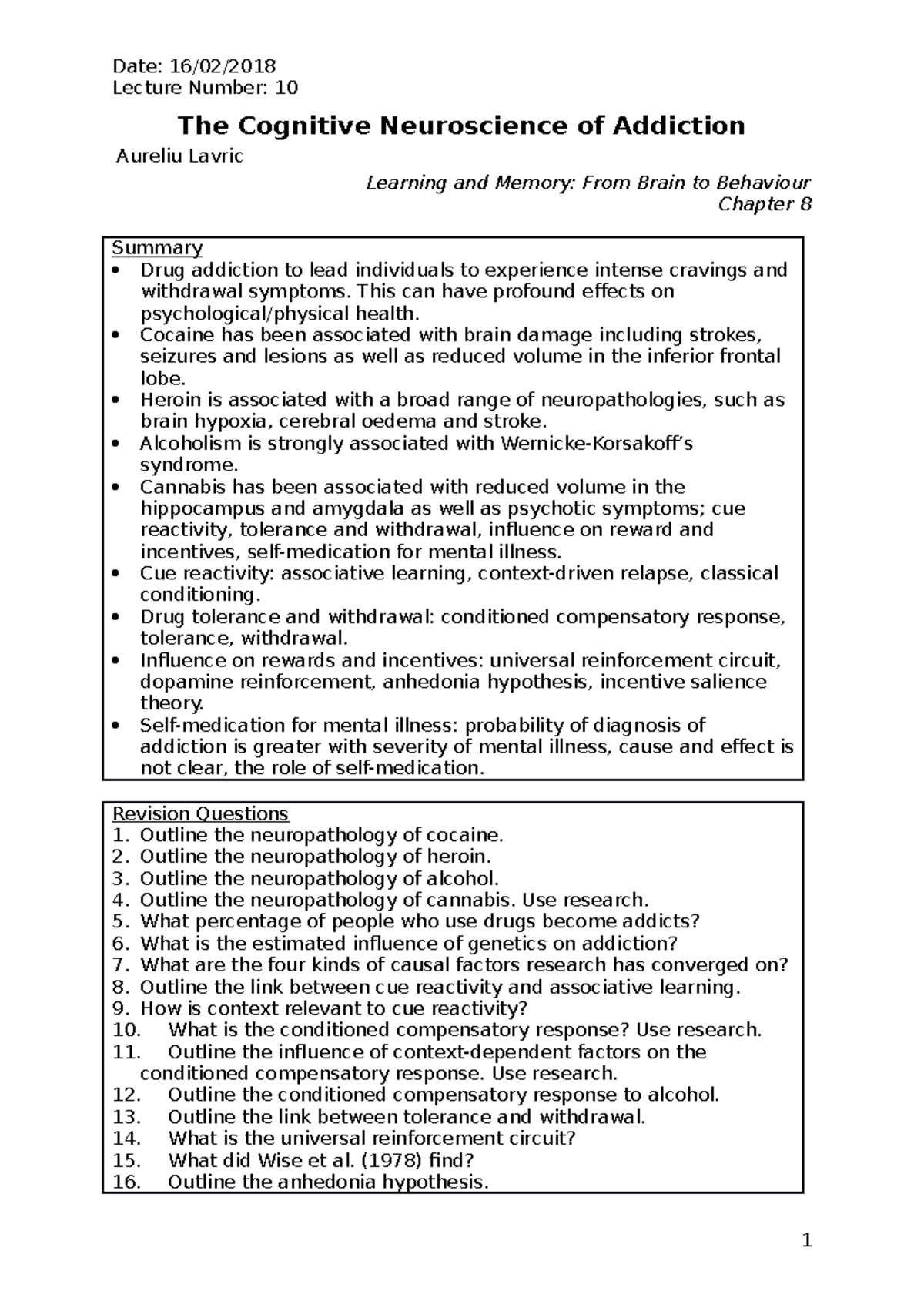 Addiction - Lecture Number: 10 The Cognitive Neuroscience of Addiction ...