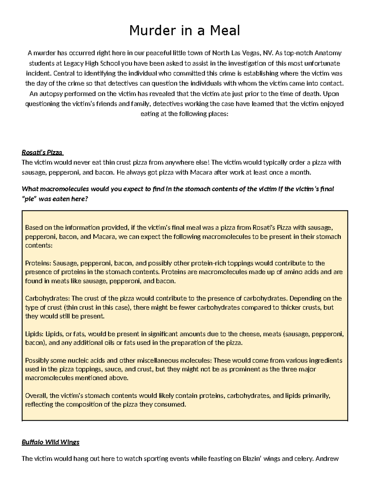 A&P Murder in a Meal - Murder in a Meal A murder has occurred right here in our peaceful little ...