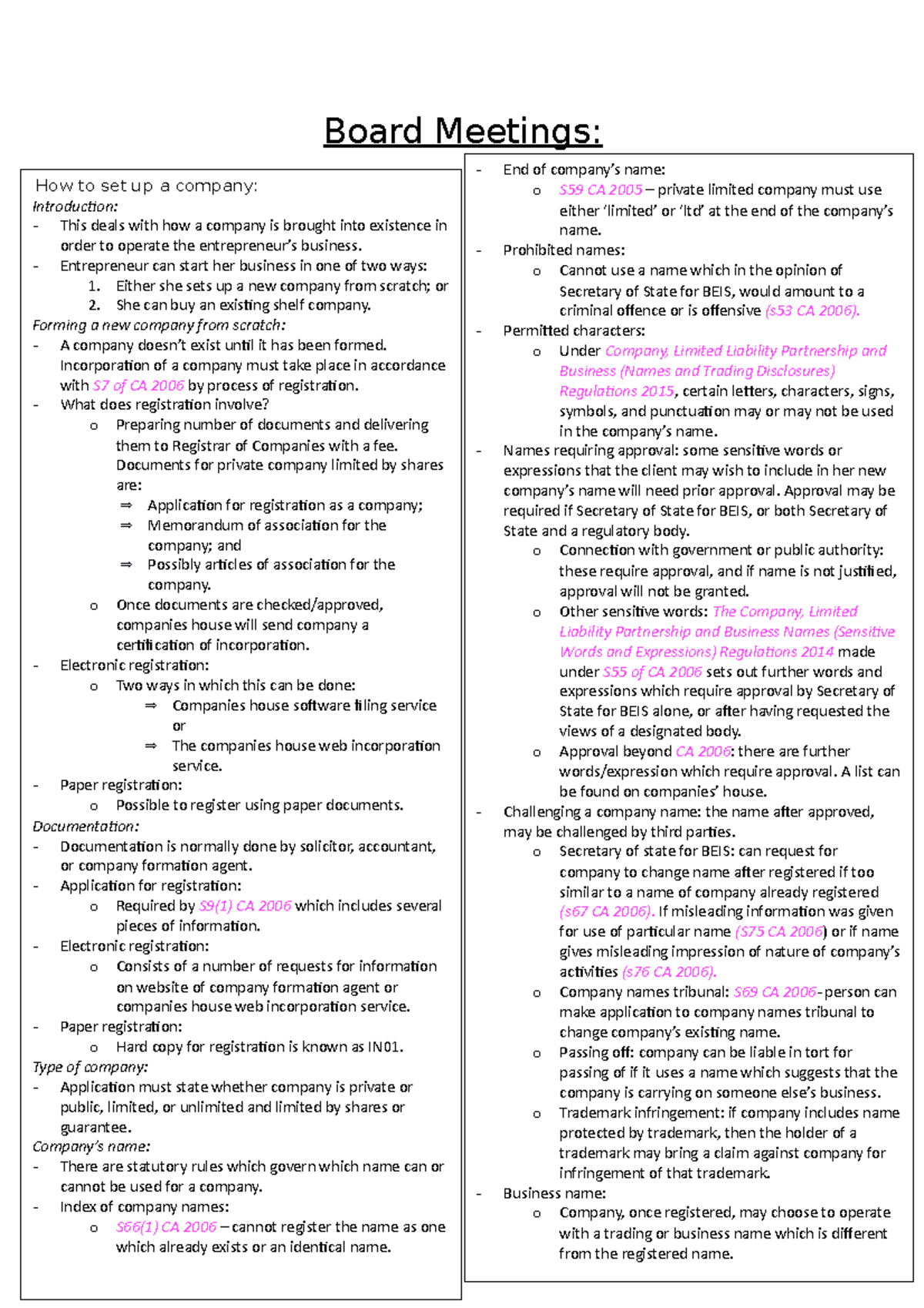 Board Meeting Book Notes - Board Meetings: How to set up a company ...