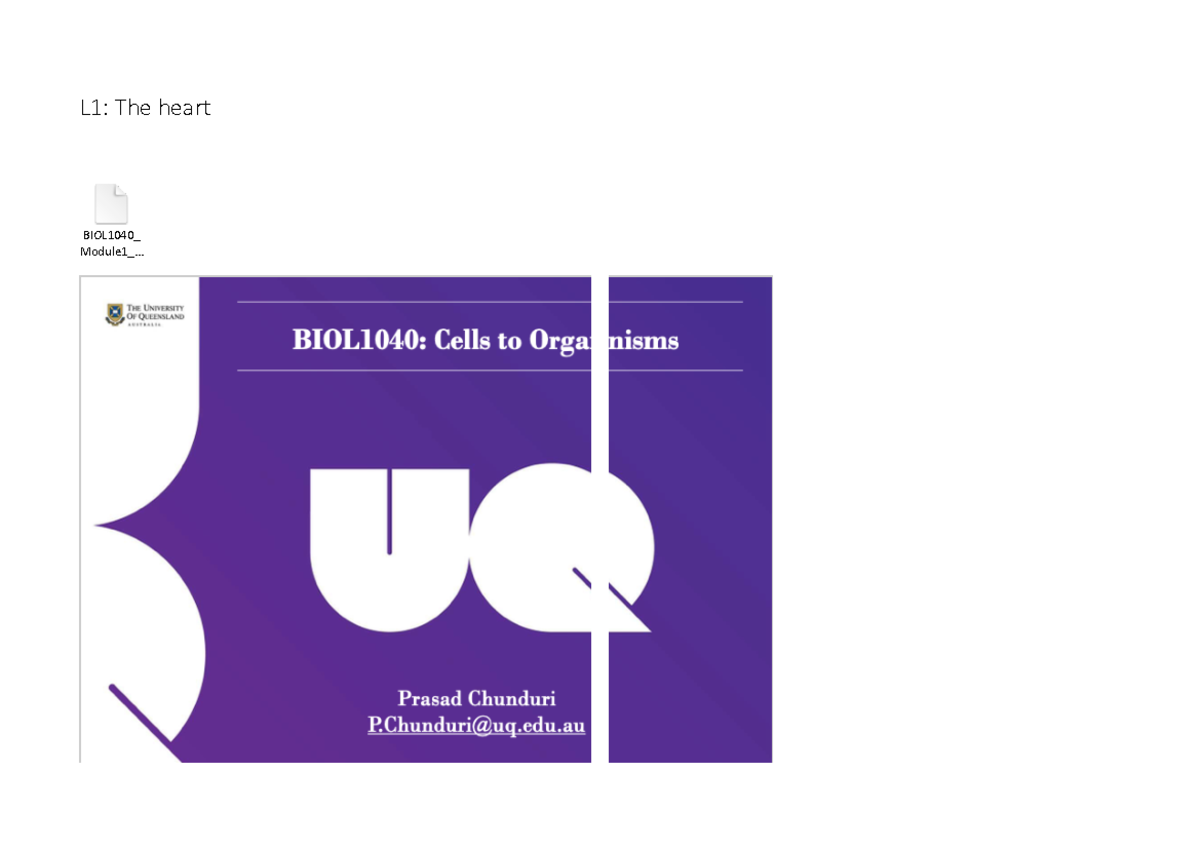 Heart notes - BIOL1040_ Module1_... L1: The heart BIOL1040_ Module1 ...
