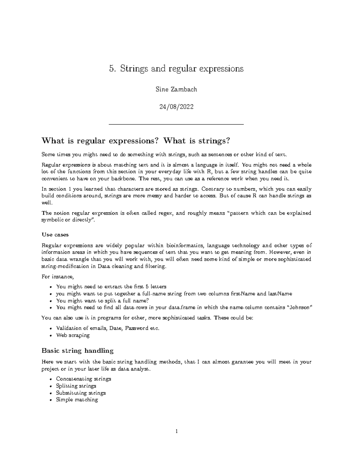 5 Strings And Regular Expressions In R 5 Strings And Regular Expressions Sine Zambach 2408 1534