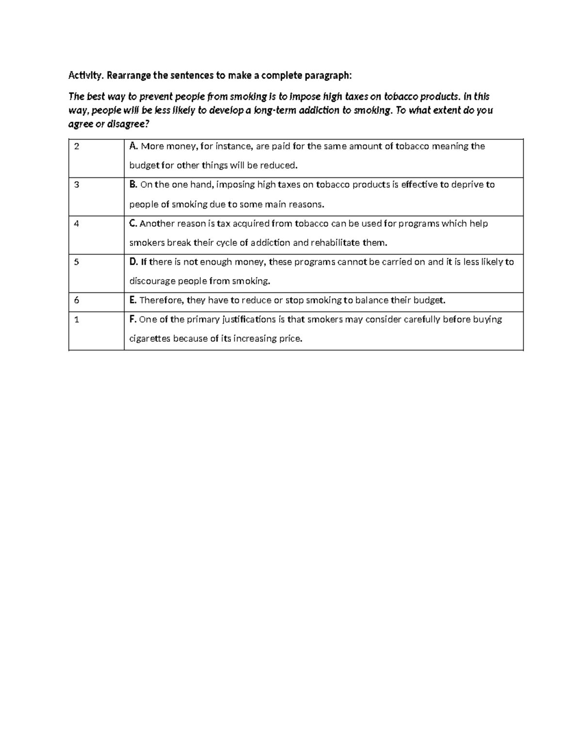 Writing Unit 6 - âsdasd - Activity. Rearrange the sentences to make a ...