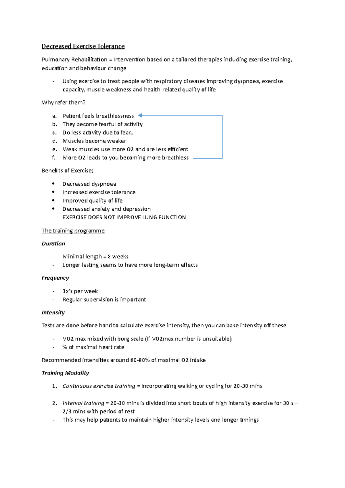 Respiratory problems - Decrease exercise tolerance - Decreased Exercise ...