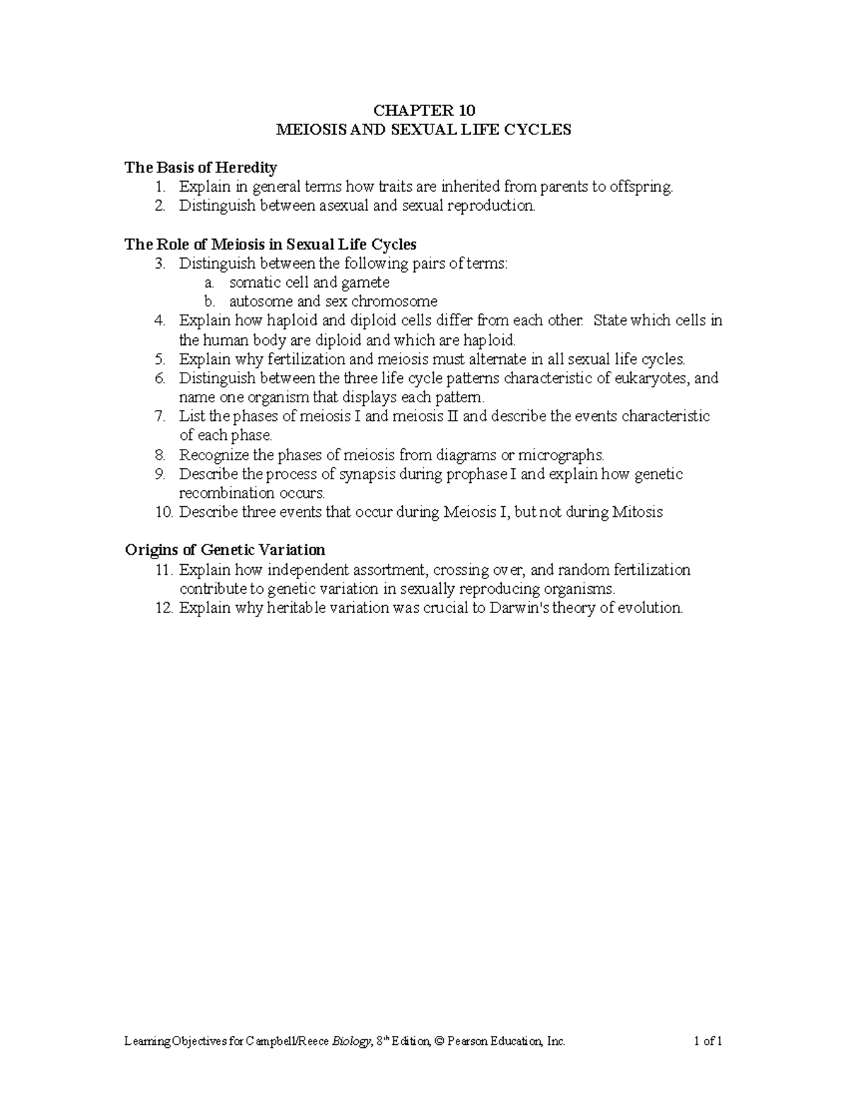 Chapter 10 Study Guide - notes - CHAPTER 10 MEIOSIS AND SEXUAL LIFE ...
